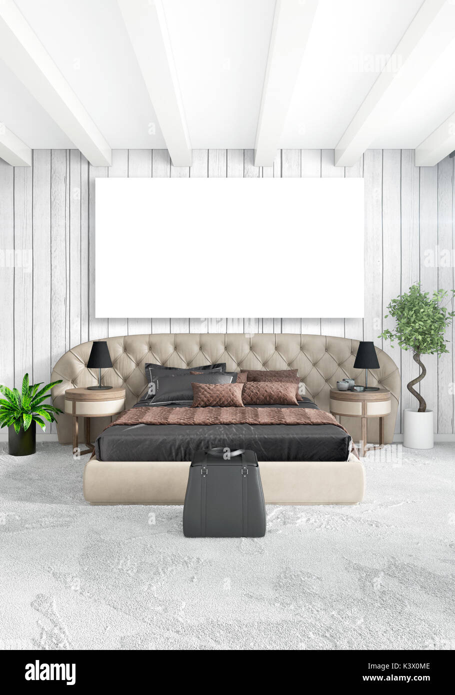 Vertical modern interior bedroom or living room with eclectic wall and ...