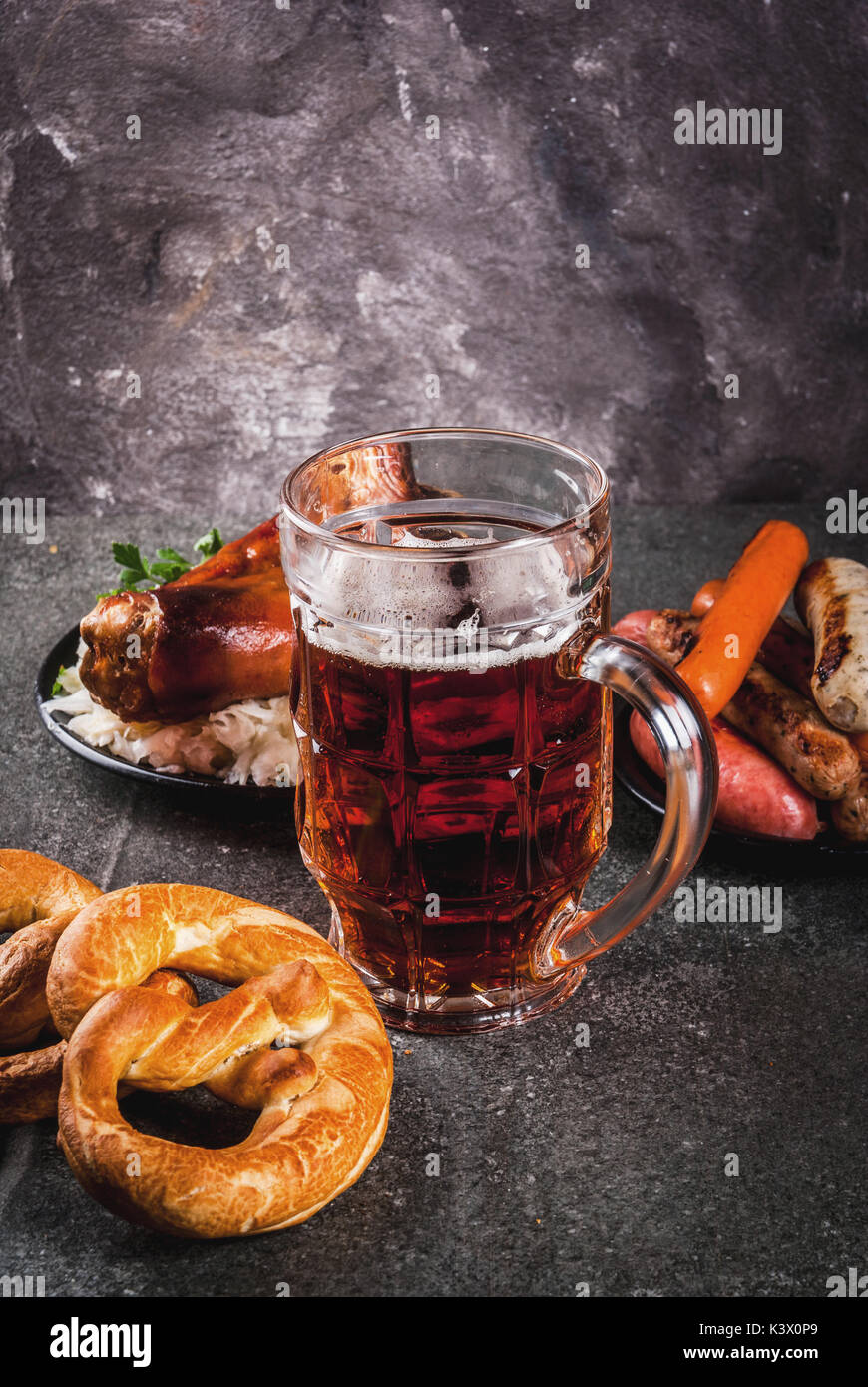 Selection of traditional German food Oktoberfest. Beer, baked pork ...