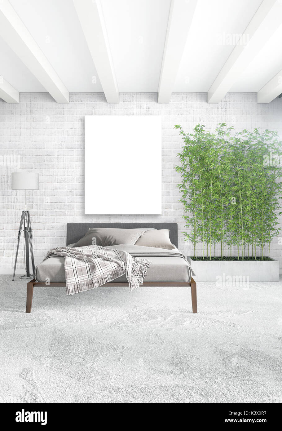 Vertical modern interior bedroom or living room with eclectic wall and ...