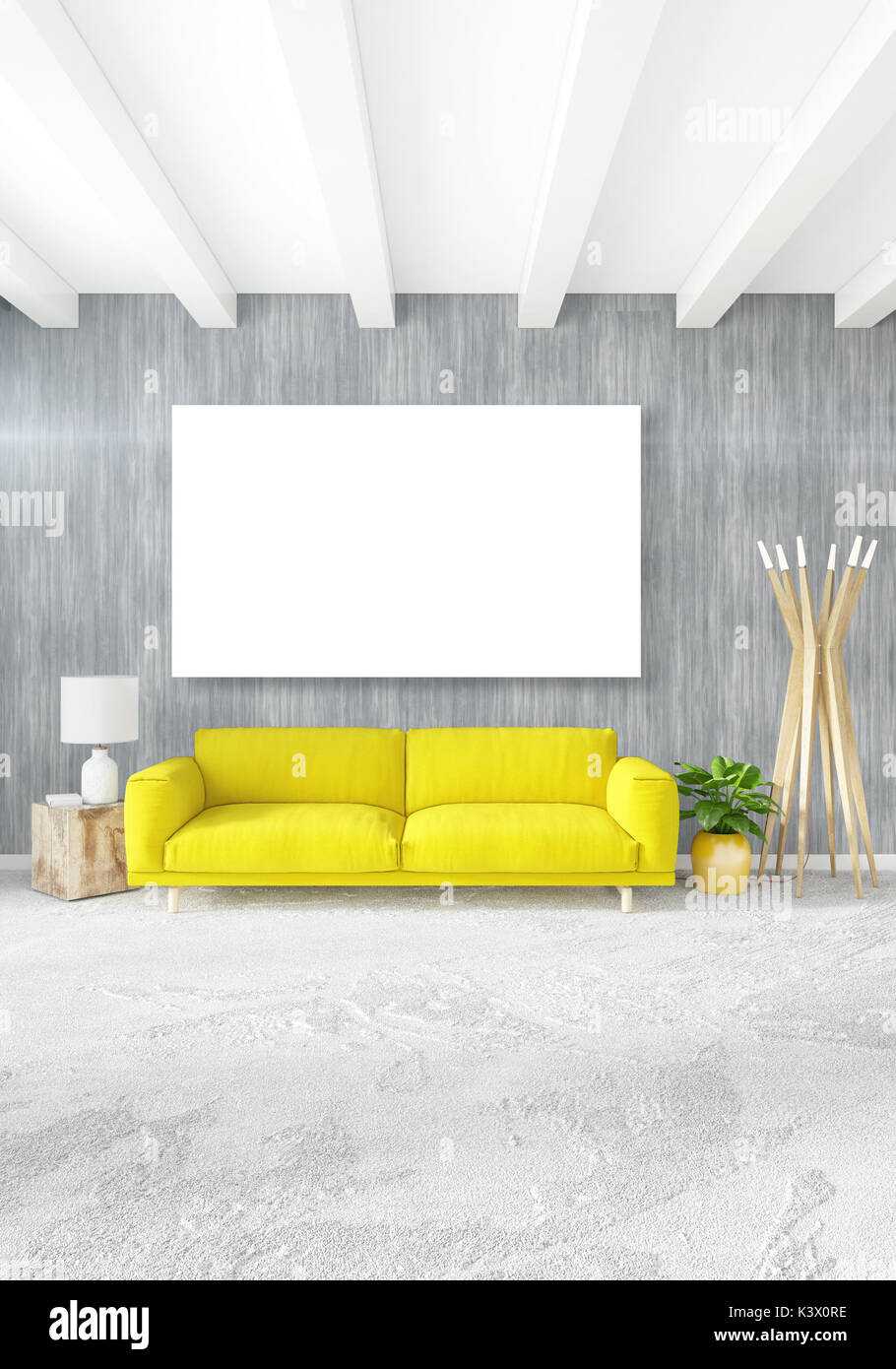 Vertical modern interior bedroom or living room with eclectic wall and ...