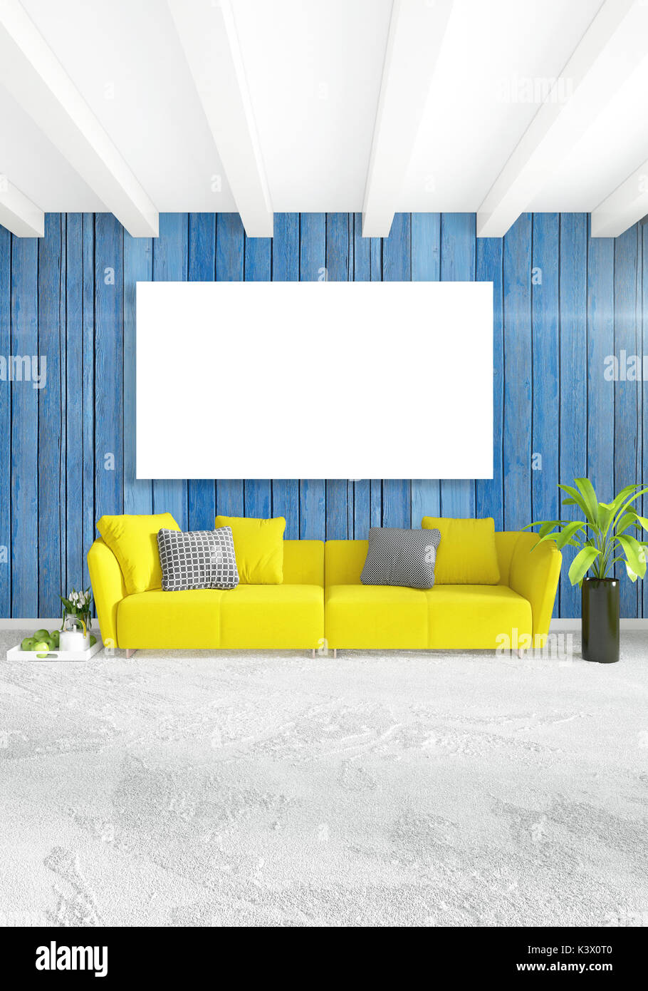 Vertical modern interior bedroom or living room with eclectic wall and ...