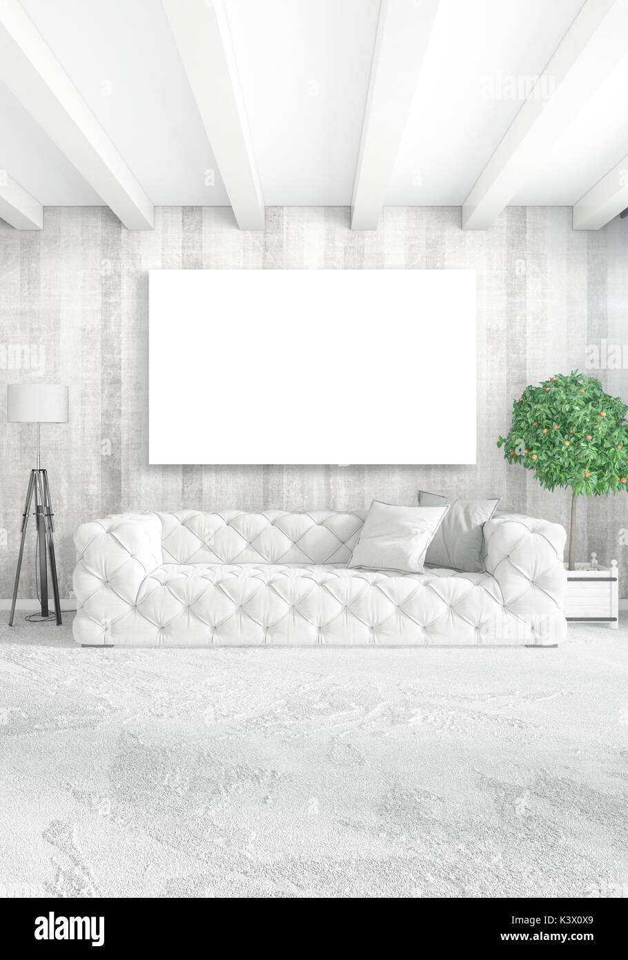 Vertical modern interior bedroom or living room with eclectic wall and ...