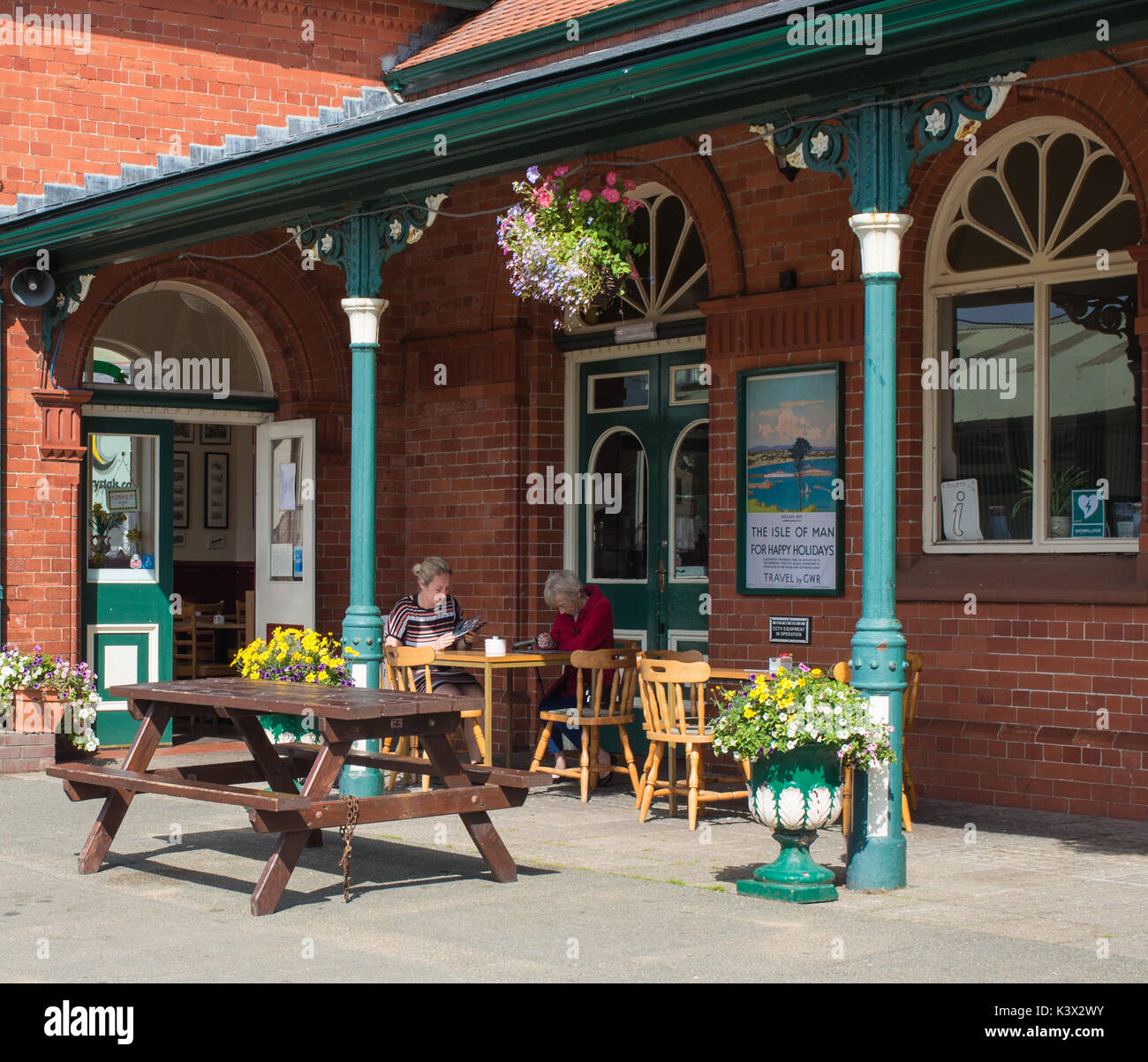 Port Erin train station, people eating in cafe Stock Photo - Alamy