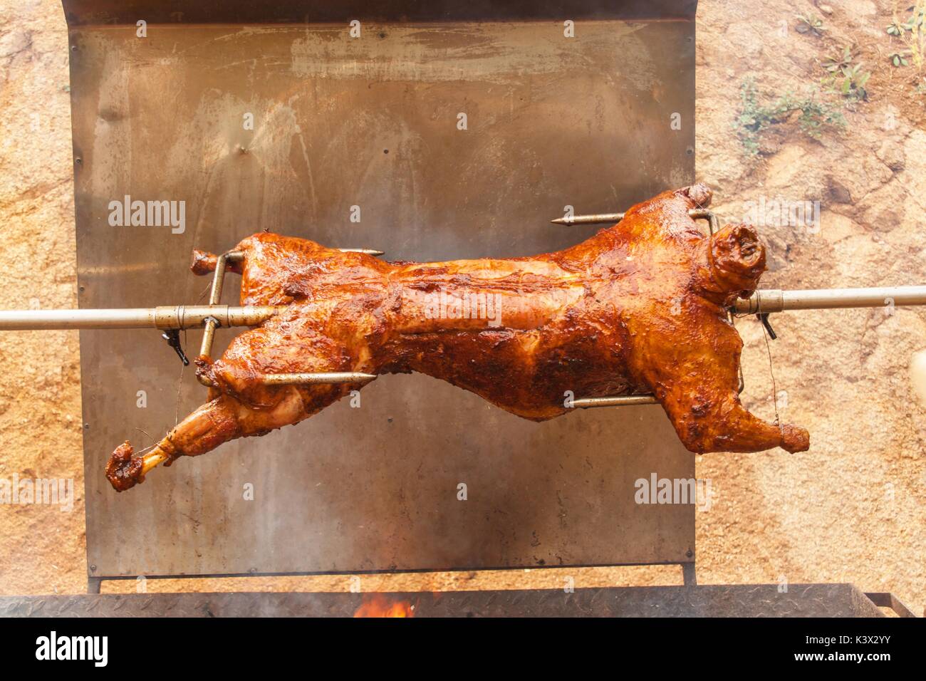 Lamb on the roast. Preparation of family celebrations. Sheep meat on ...