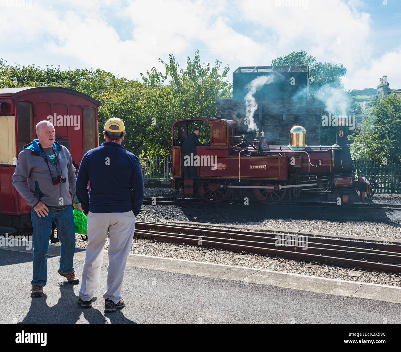 People watching steam engine at Port Erin Station Stock Photo - Alamy
