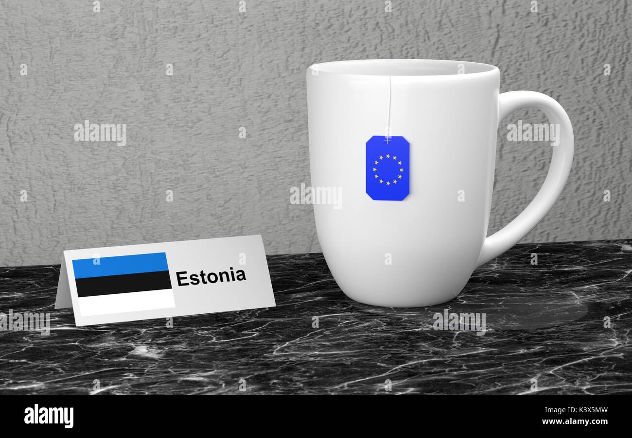 Big mug and label with EU country flag. 3D rendering Stock Photo - Alamy