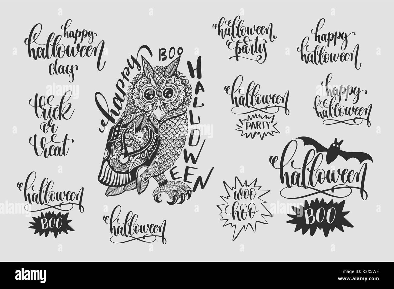 set of happy halloween hand lettering phrases Stock Vector Image & Art ...