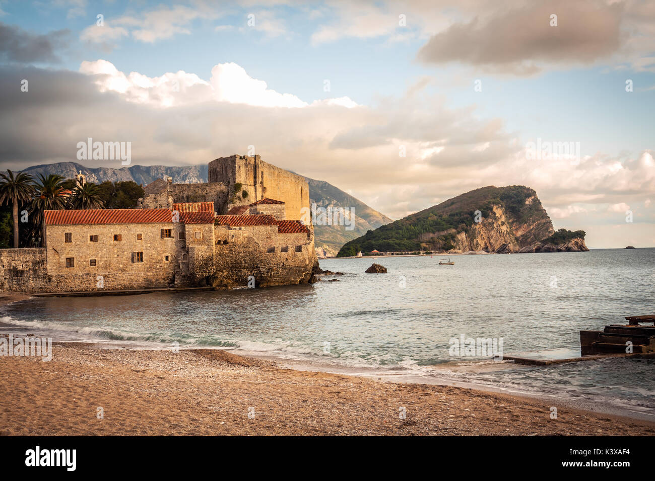 Old European sea fort with medieval architecture at sunset beach in ...