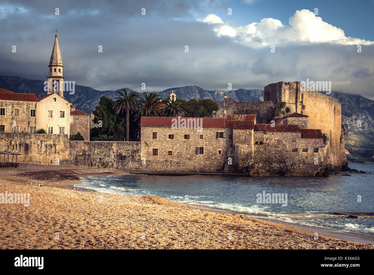 Old European landmark sea fort with medieval architecture at sunset ...