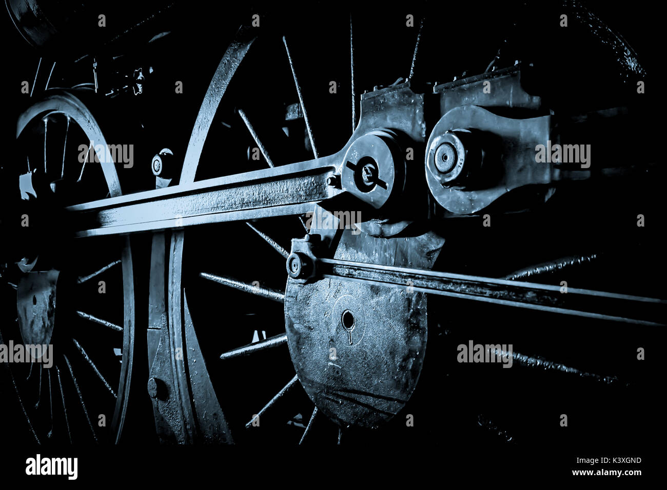 Closeup of steam engine driving wheels and side rods Stock Photo - Alamy