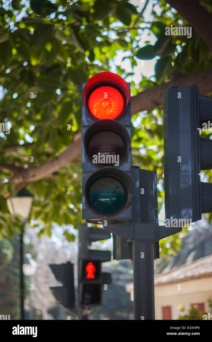red sign traffic light in the city Stock Photo - Alamy