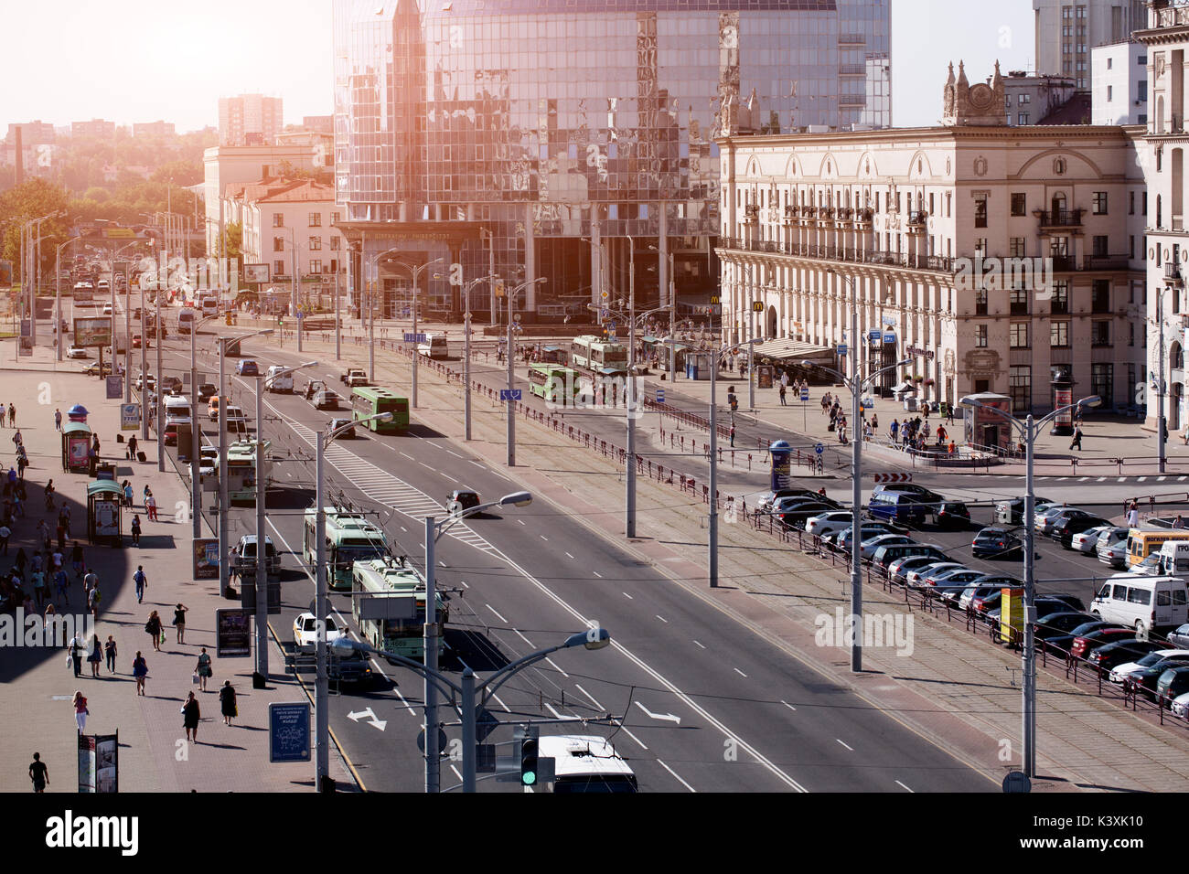 Cityscape of Minsk, Belarus. Summer season and sunset time. View of ...