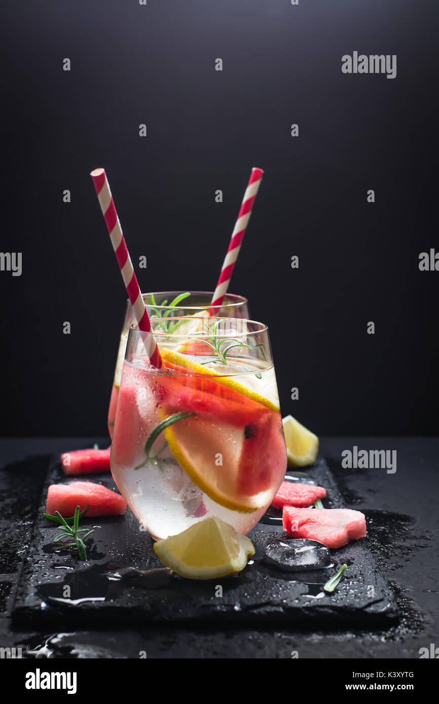 Watermelon lemon Infusion water with pieces of watermelon in sha Stock ...