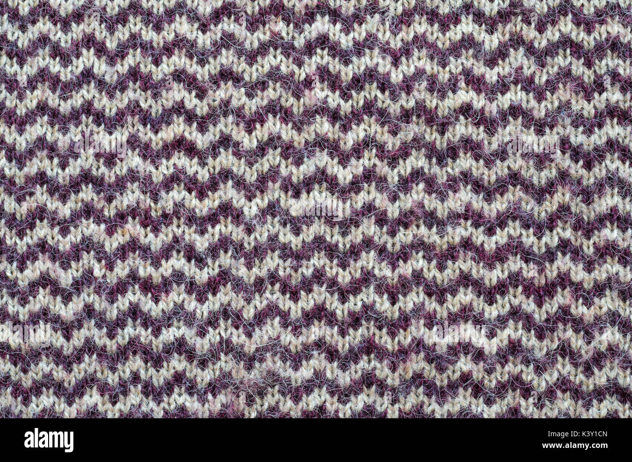 Angora knitted fabric texture. Purple and biege pattern of warm sweater ...