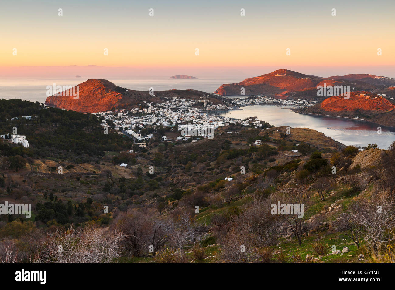 View of Skala village on Patmos island in Greece Stock Photo - Alamy