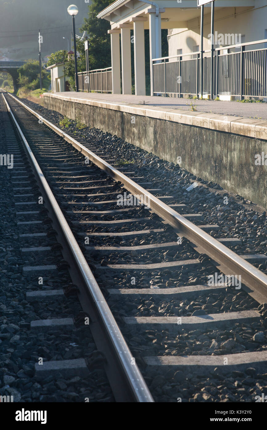 Railway Train Station Platform with Track Stock Photo - Alamy