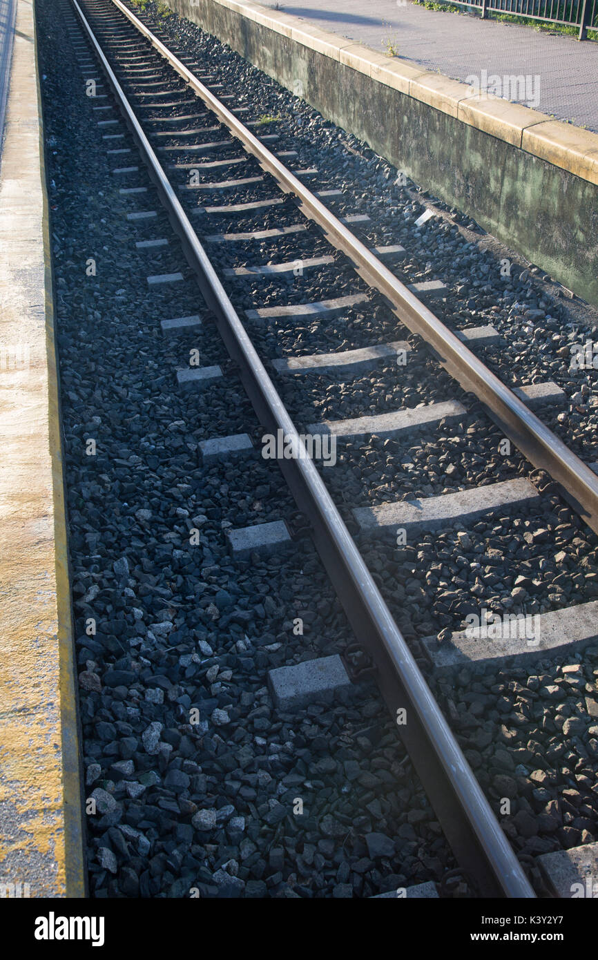 Railway Train Station Platform with Track Stock Photo - Alamy
