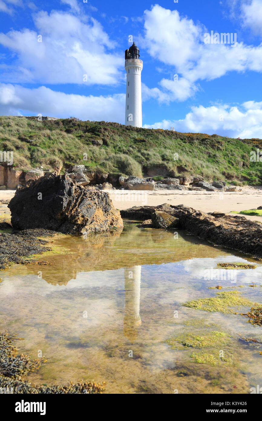 Covesea Skerries lighthouse near Lossiemouth on the Moray coast ...