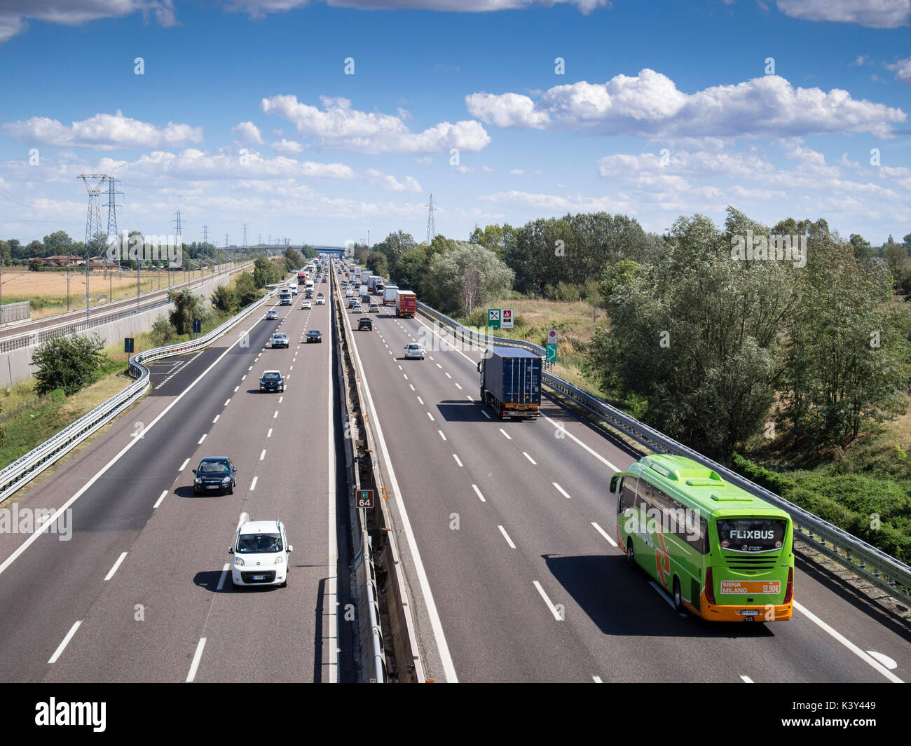 View from above of the A1 austostrada del sole italian highway a sunny ...