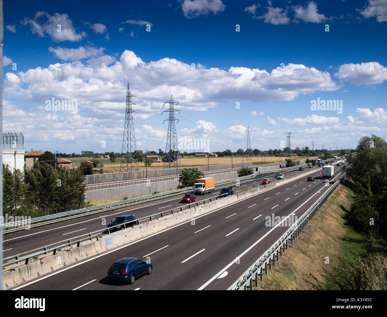 View from above of the A1 austostrada del sole italian highway a sunny ...