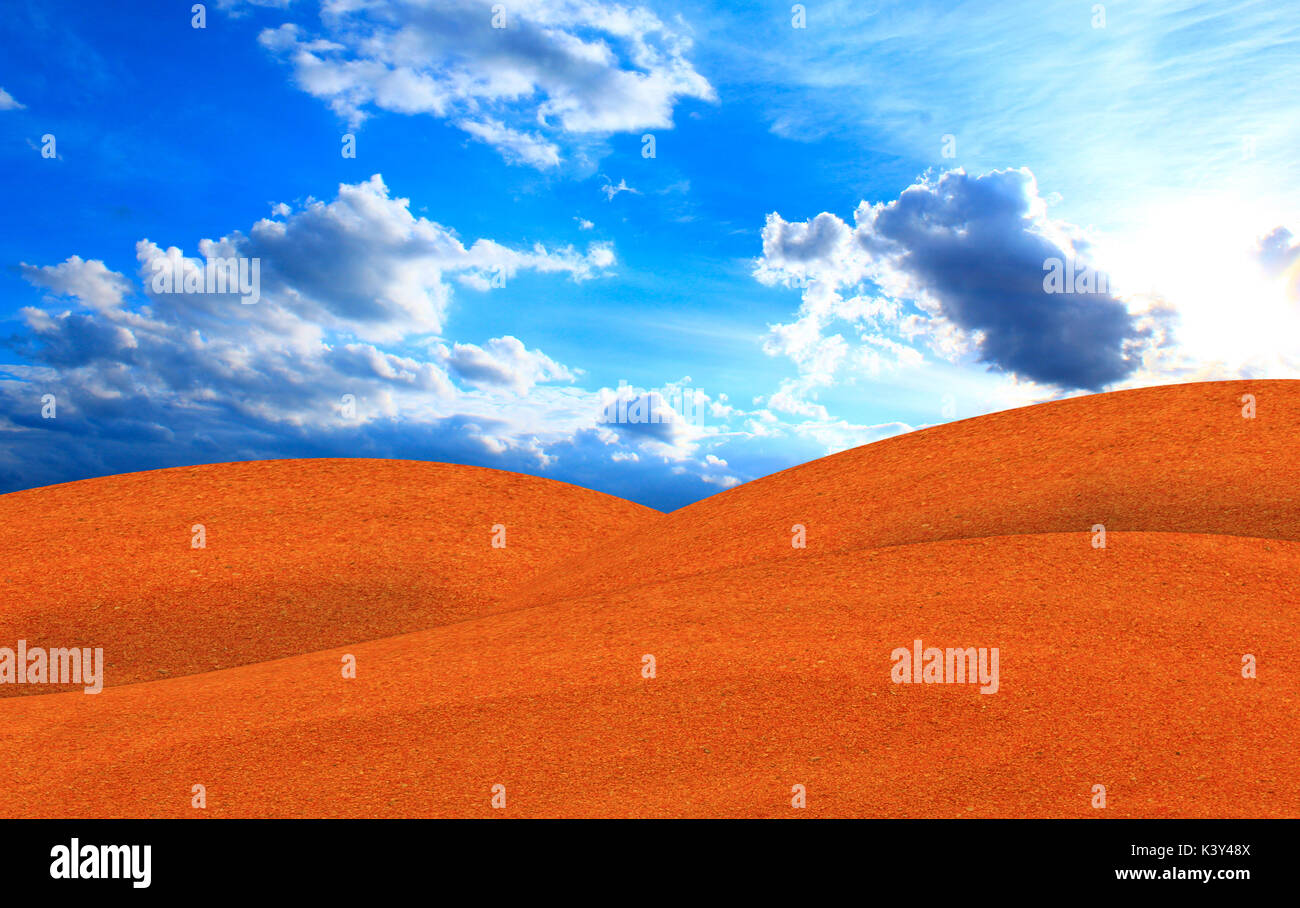 landscape with desert and blue sky with white clouds Stock Photo - Alamy