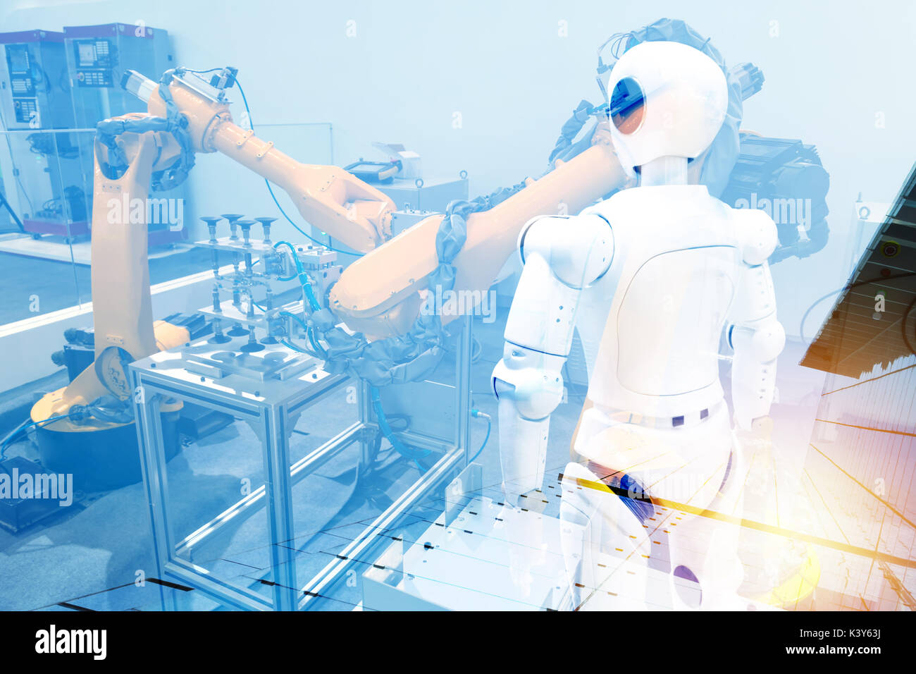 Double exposure of Manufacturing production industrial machine ...