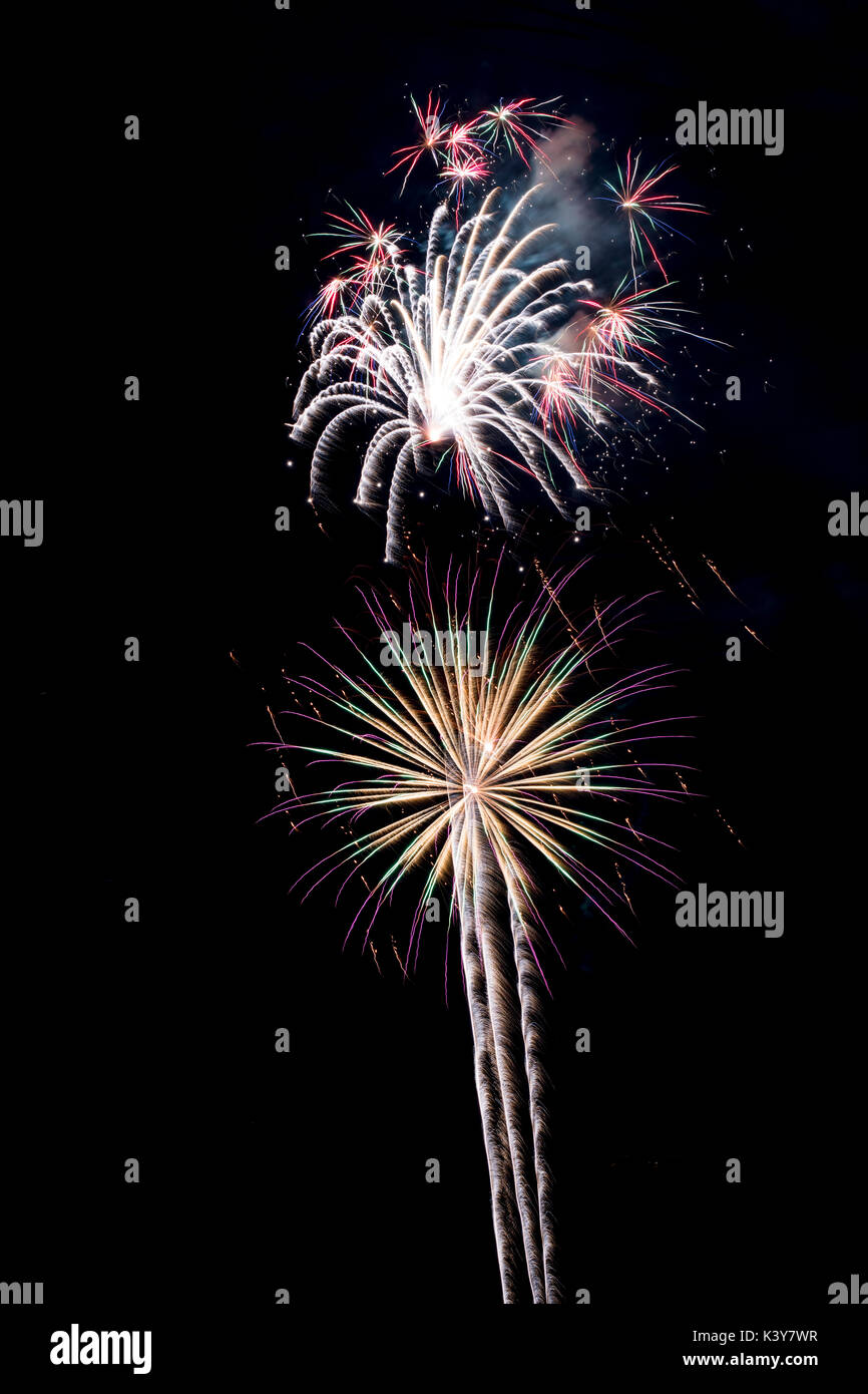 Holiday fireworks display featuring colorful bursting shells Stock ...