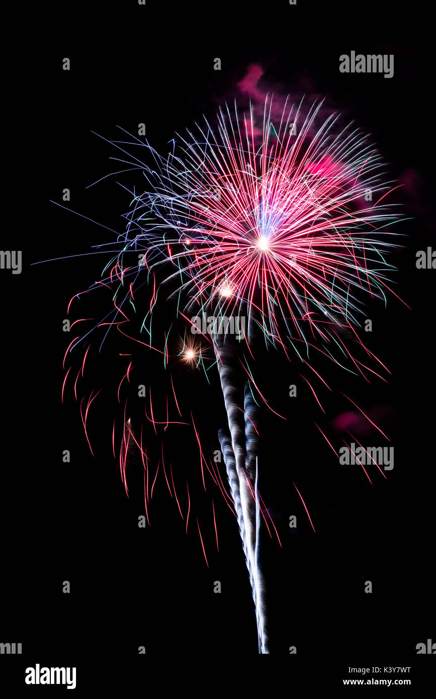 Holiday fireworks display featuring colorful bursting shells Stock ...