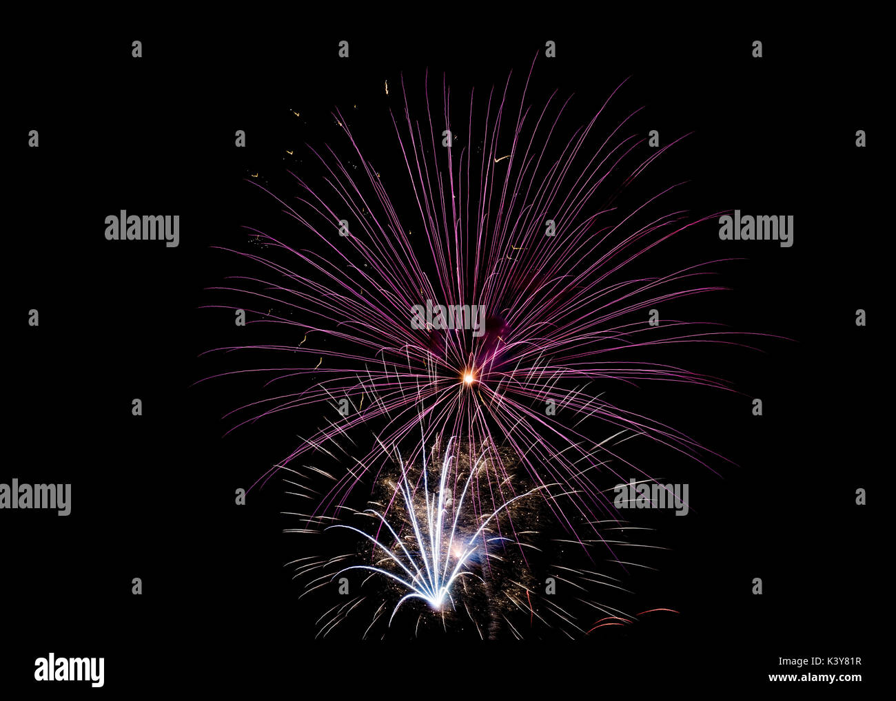 Holiday fireworks display featuring colorful bursting shells Stock ...