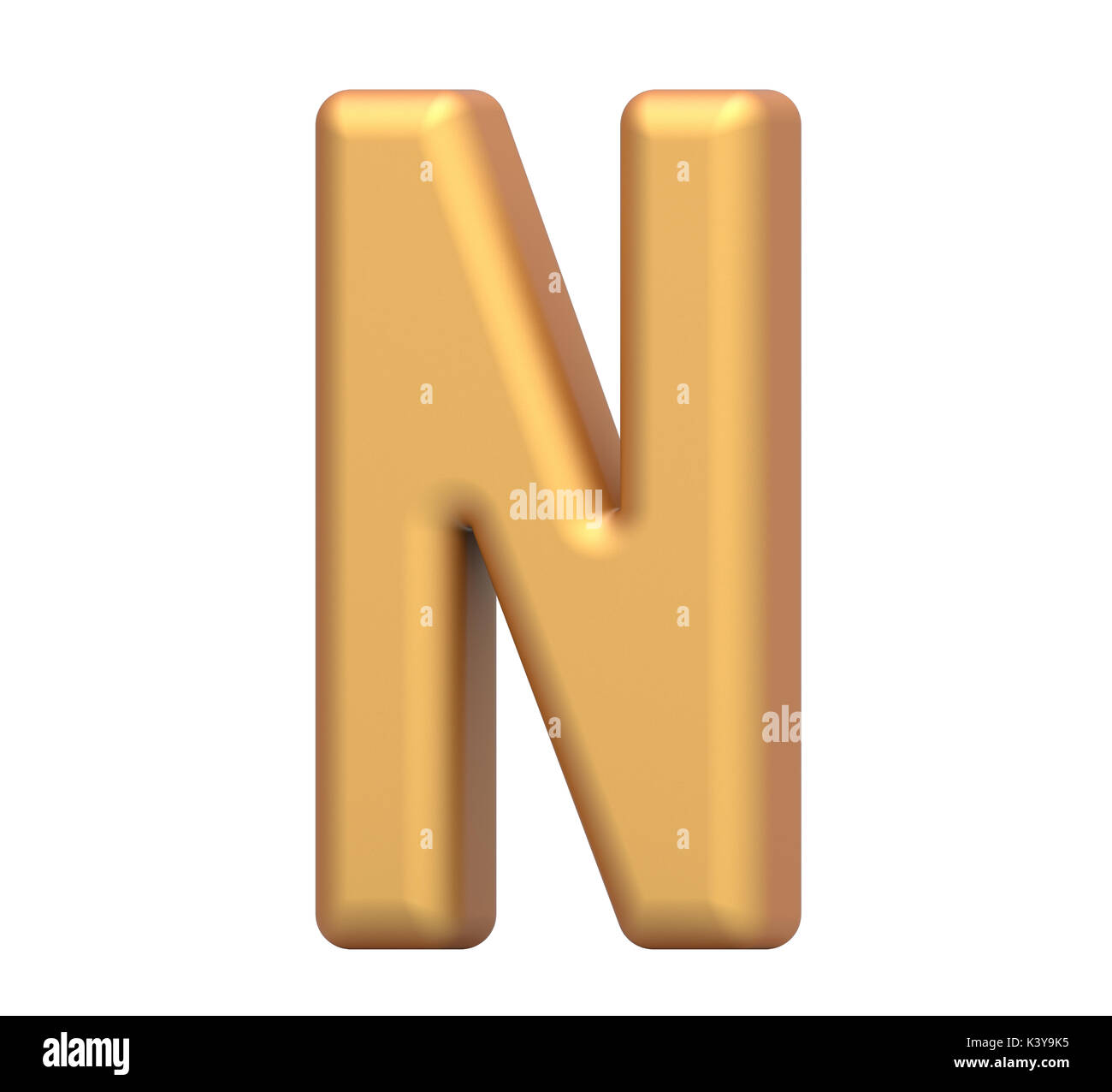 golden letter N, 3D rendering thin and tall alphabet in matte golden ...