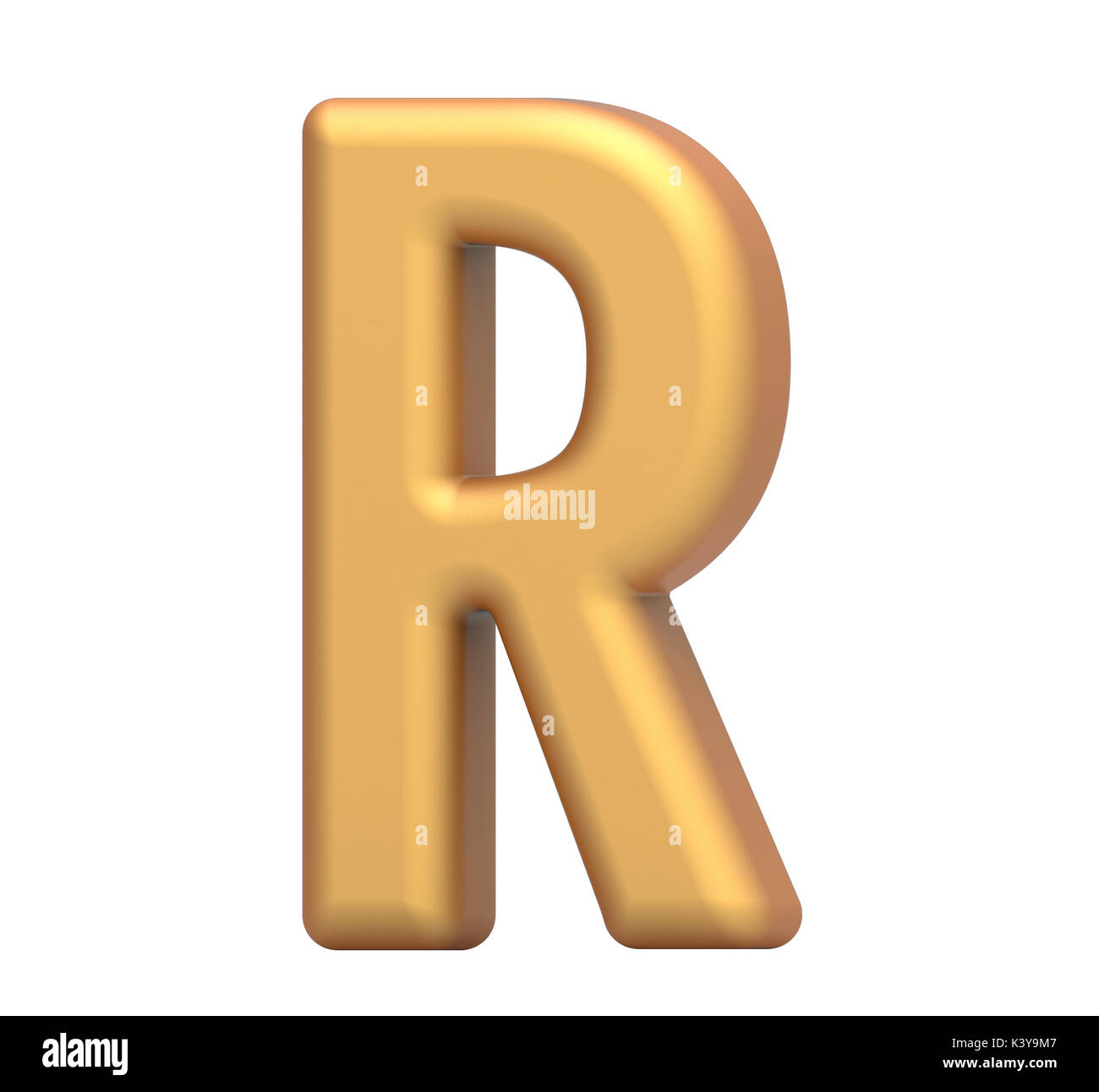 golden letter R, 3D rendering thin and tall alphabet in matte golden ...