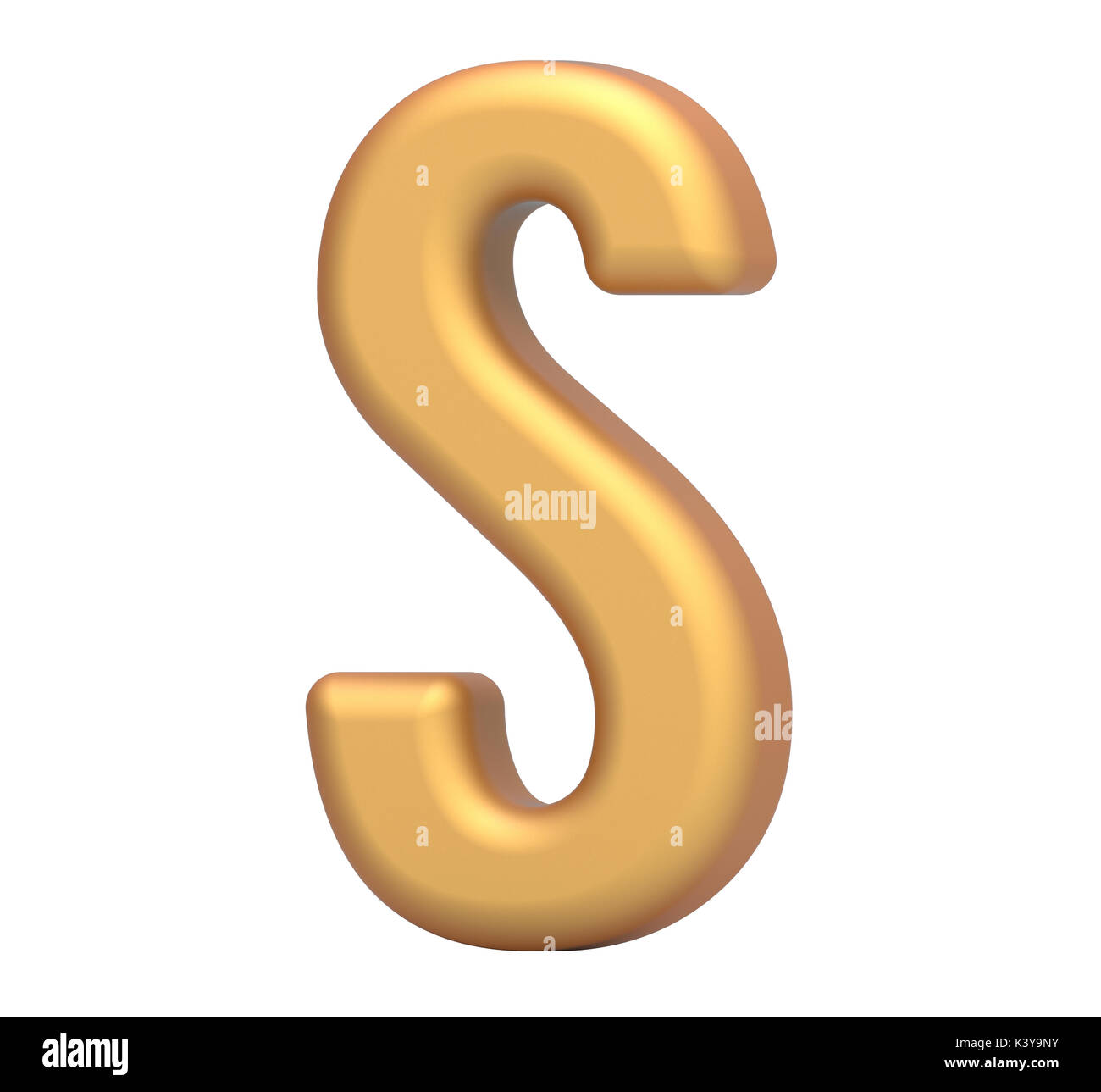 golden letter S, 3D rendering thin and tall alphabet in matte golden ...