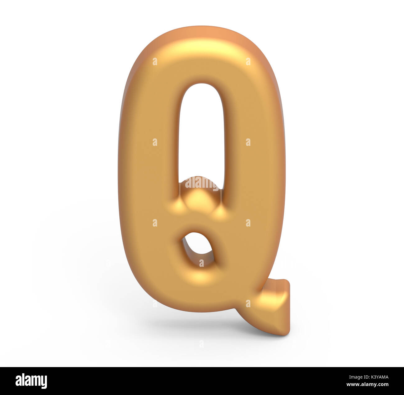 golden letter Q, 3D rendering thin and tall alphabet in matte golden ...