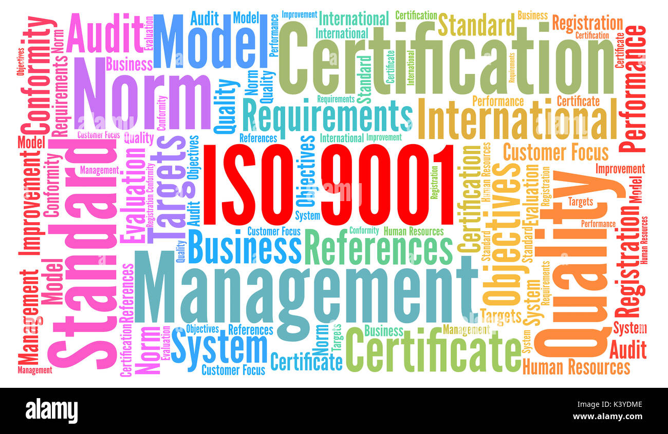 ISO 9001 certification word cloud concept Stock Photo - Alamy