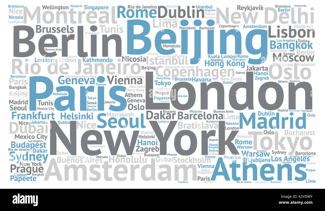 Travel cities destinations word cloud concept Stock Photo - Alamy