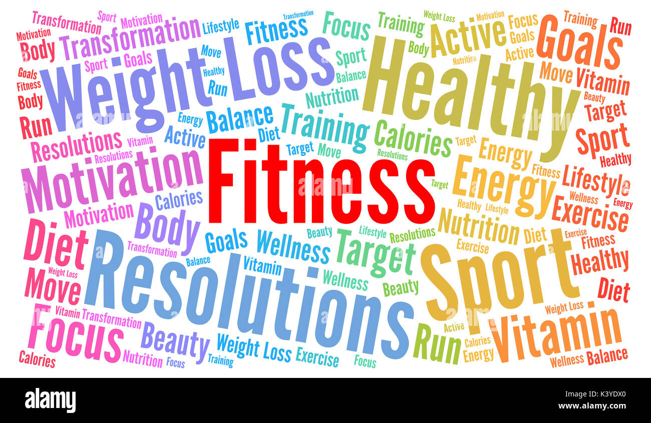 Fitness word cloud illustration Stock Photo - Alamy
