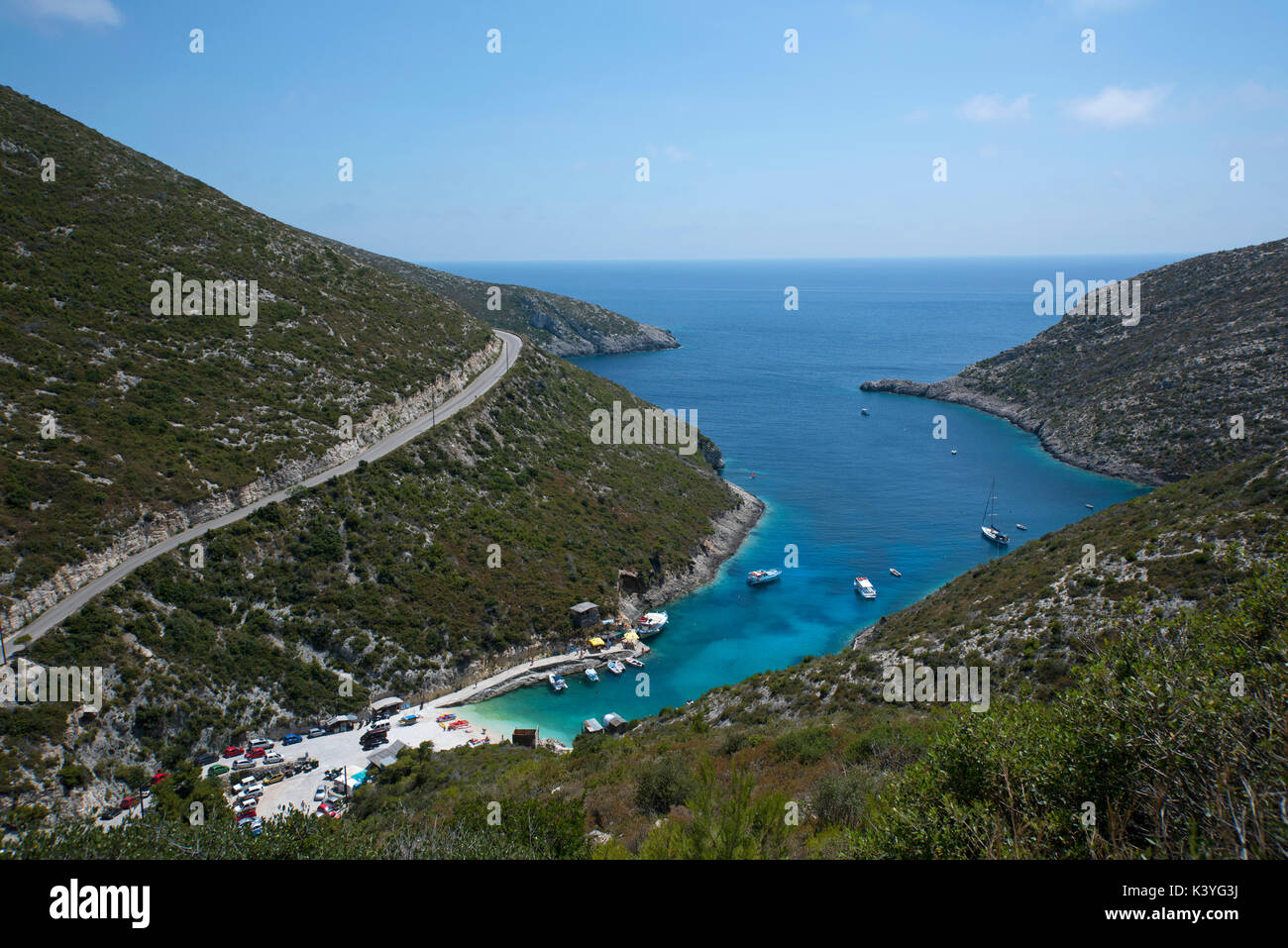 View over Porto Vromi on the noth west coast of Zakynthos in Greece ...