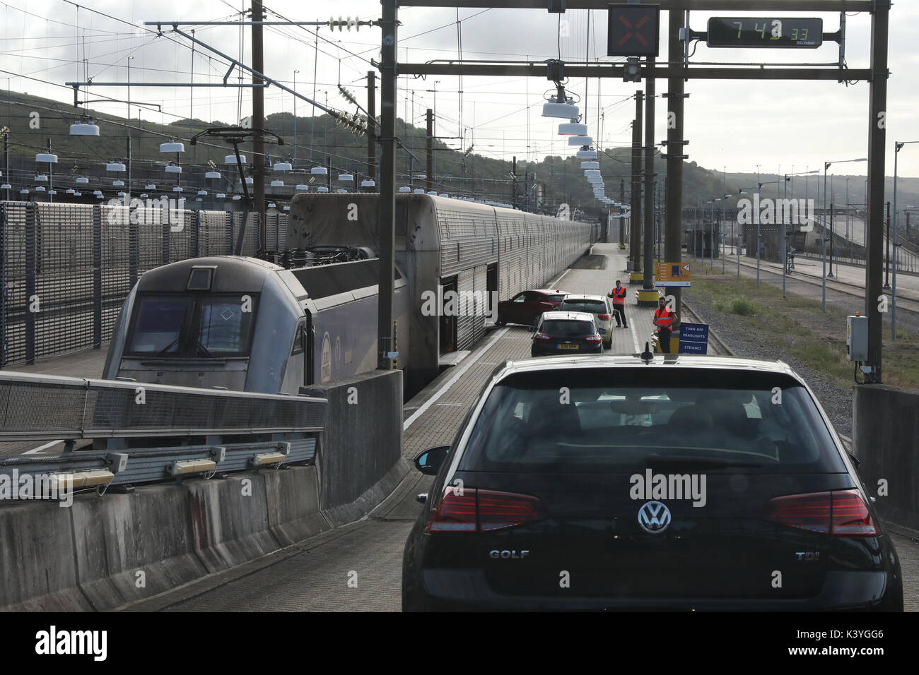 Driving on to the Eurotunnel Train, Folkestone, Kent, England, UK Stock ...
