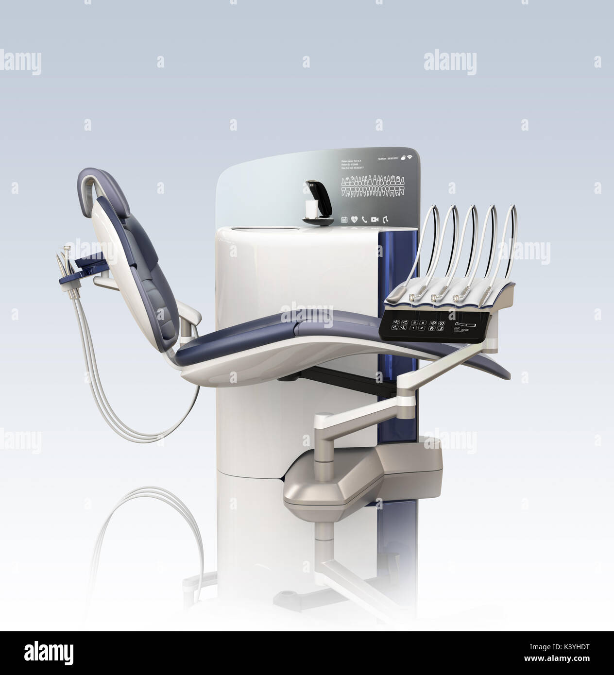 Modern dental equipment with frosted glass partition which display ...