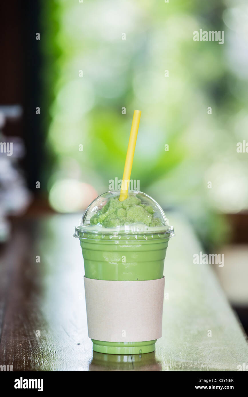 green tea frappe and blended on table Stock Photo - Alamy