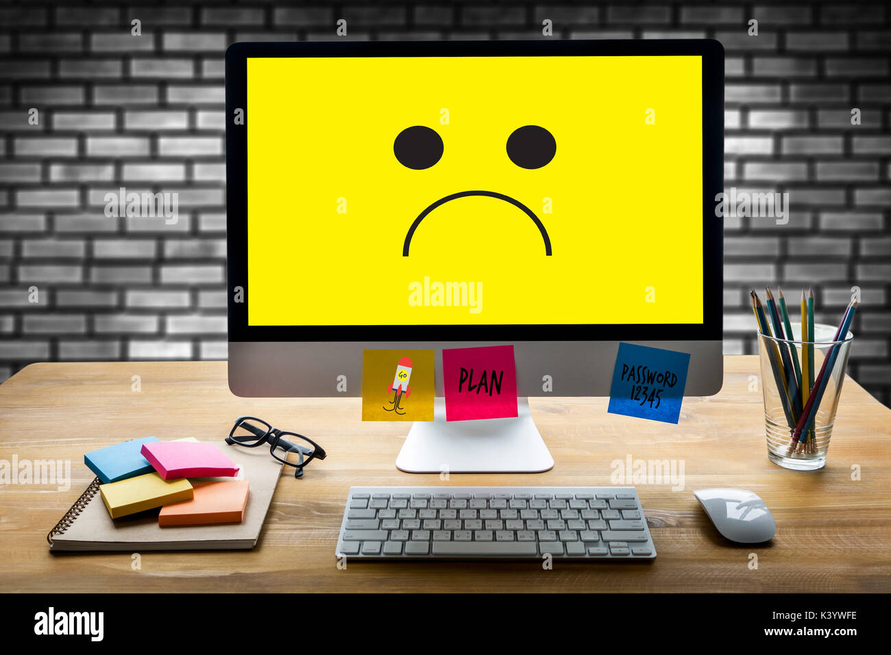 Depressive emotions concept, smiley face emoticon printed depression ...