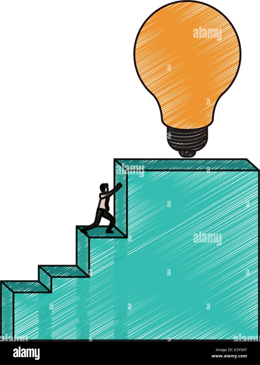 businessman pushing stair block structure with light bulb in the top in ...