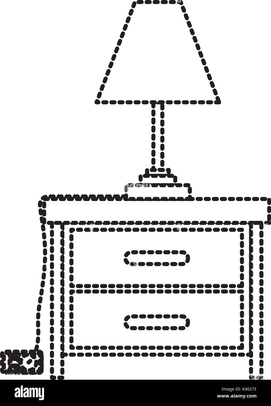 nightstand with lamp dotted silhouette on white background Stock Vector ...