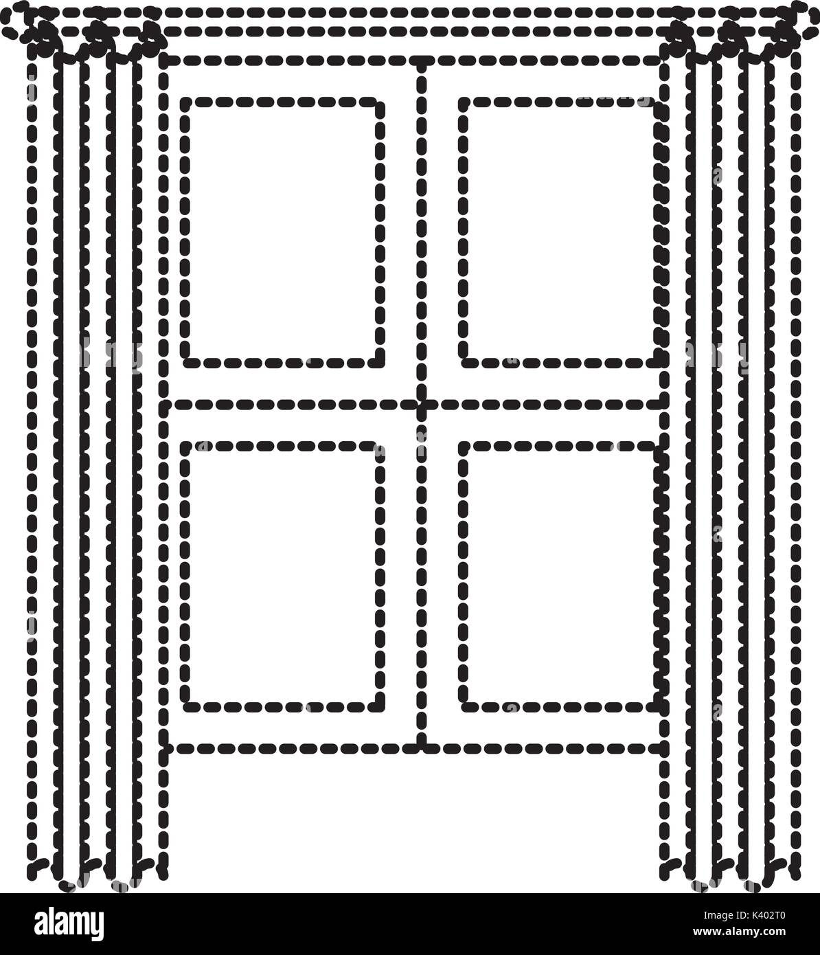 window in wooden with curtain dotted silhouette on white background ...