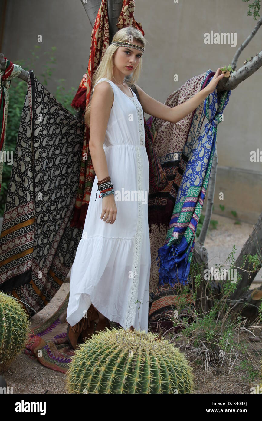 free spirit Blonde woman in shabby chic fashion Stock Photo - Alamy