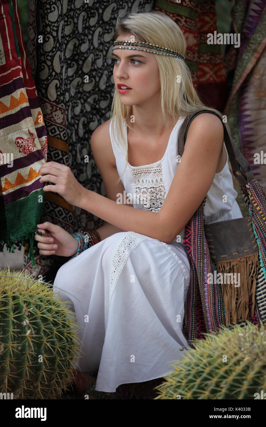 free spirit Blonde woman in shabby chic fashion Stock Photo - Alamy
