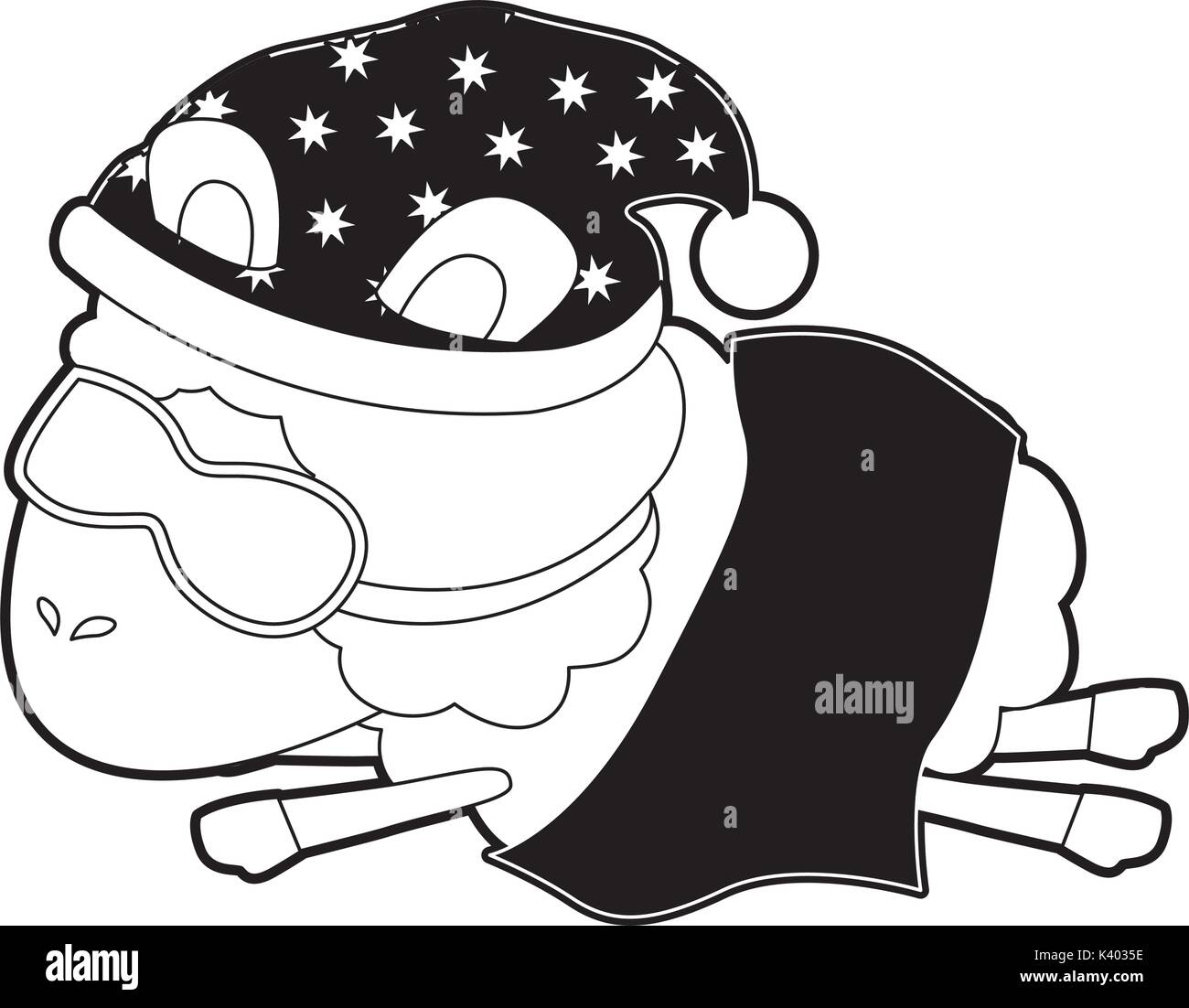sheep animal with sleeping cap and sleep mask wrapped in a blanket ...