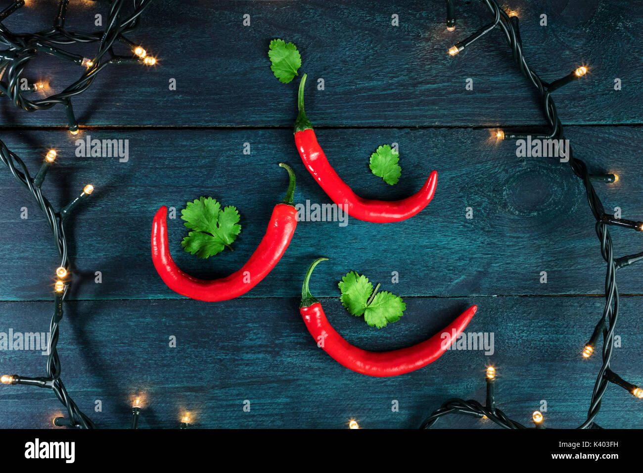 Mexican greeting card with chilies and cilantro Stock Photo - Alamy