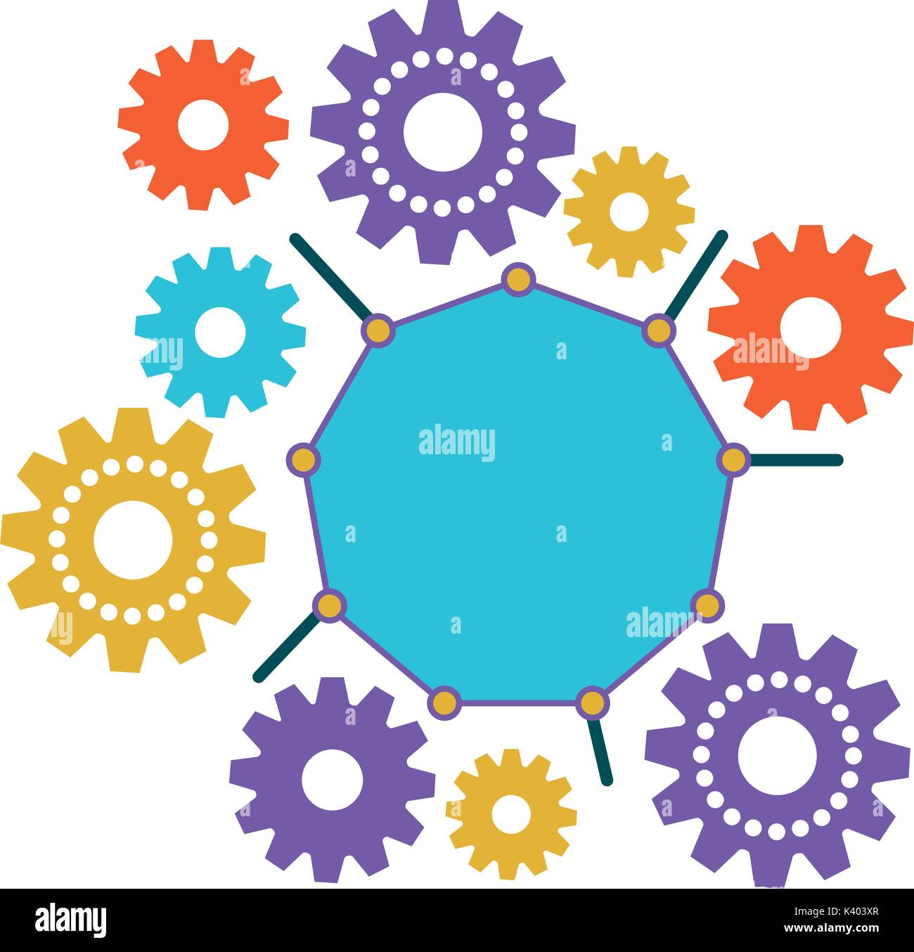 set gear machinery with atom in center colorful silhouette on white ...