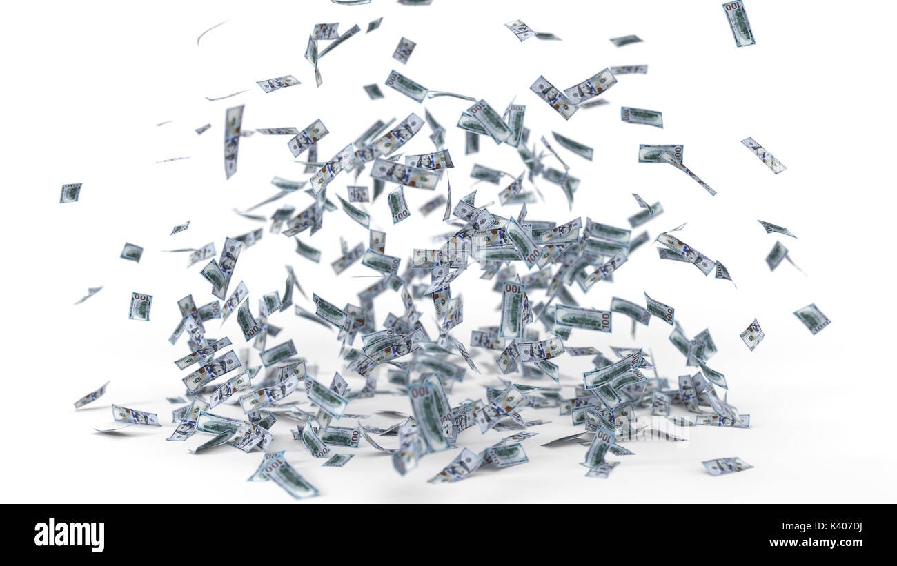 dollar banknote rain. 3d illustration. isolated on white Stock Photo ...